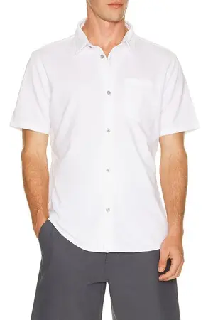 Vuori Knit Oxford Button Down Shirt In Cream - White