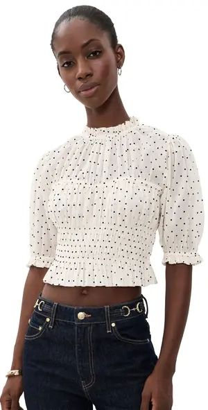 Ulla Johnson Rae Short Sleeve Cotton Top - Blanc