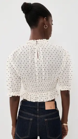 Ulla Johnson Rae Puff Sleeve Cotton Top With Smocked Bodice - Blanc