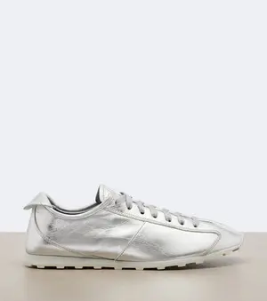 Jacquemus Metallic Leather Lace-up Sneakers - Silver
