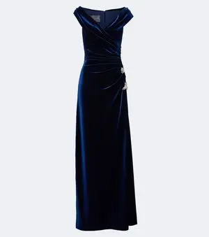 Monique Lhuillier Embellished Draped Velvet Gown - Blue