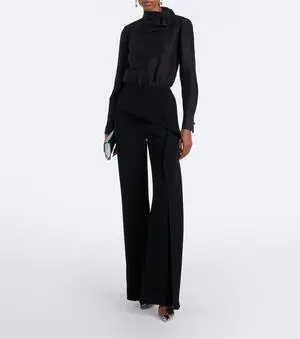 Roland Mouret Bow-detail Jacquard Ramie And Silk Bodysuit