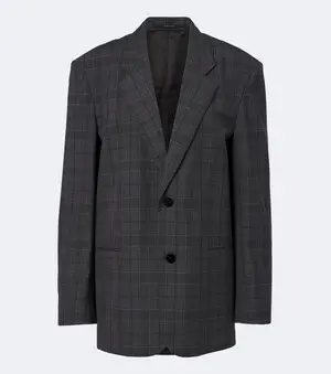 Gucci Oversized Checked Wool Blazer - Grey