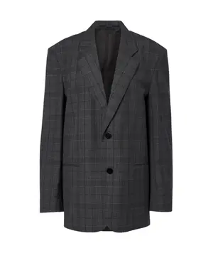 Gucci Oversized Checked Wool Blazer - Grey