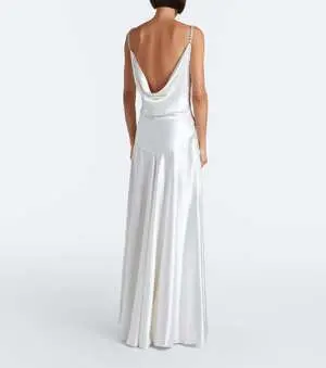LA FUORI Embellished Embroidered Silk Gown
