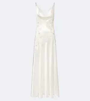 LA FUORI Embellished Embroidered Silk Gown - White