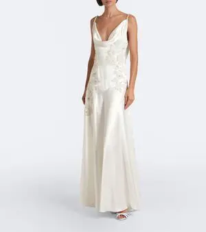 LA FUORI Embellished Embroidered Silk Gown