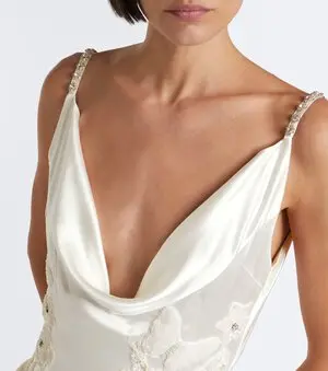 LA FUORI Embellished Embroidered Silk Gown