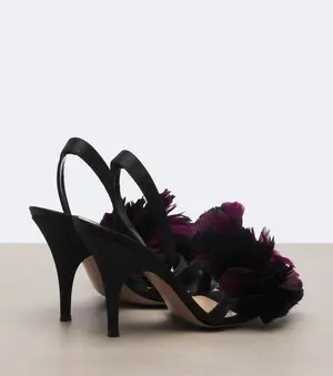 GIANVITO ROSSI Floral-appliqué Satin Slingback Sandals