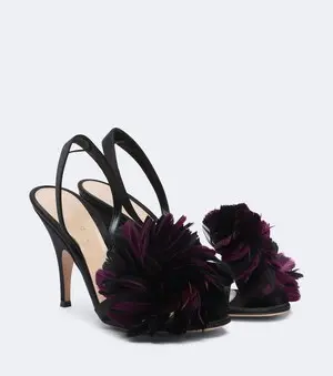GIANVITO ROSSI Floral-appliqué Satin Slingback Sandals - Black