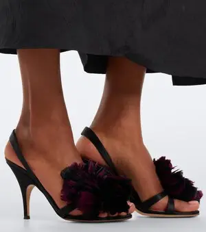 GIANVITO ROSSI Floral-appliqué Satin Slingback Sandals