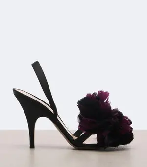 GIANVITO ROSSI Floral-appliqué Satin Slingback Sandals