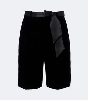 Saint Laurent Belted Velvet Bermuda Shorts - Black