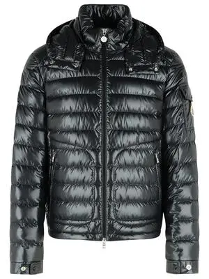 Moncler Lauros' Short Hooded Down Jacket In Polyester - Black