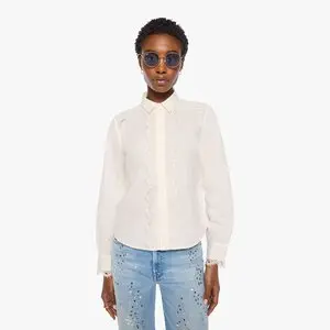 MOTHER The Headup Honey Antique Shirt Embroidered Cotton Blouse - White