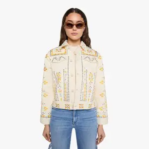 MOTHER The Bruiser Embroidered Denim Jacket - White