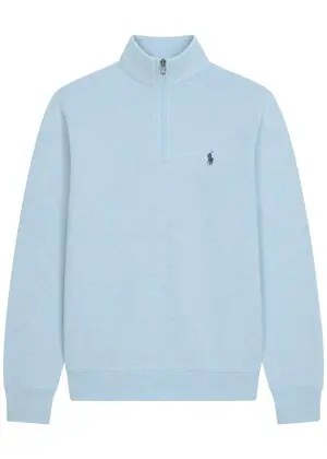 Polo Ralph Lauren Half-zip Logo-embroidered Jersey Sweatshirt - Light Blue