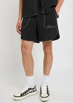 Amiri Contrast-stitch Linen-blend Shorts