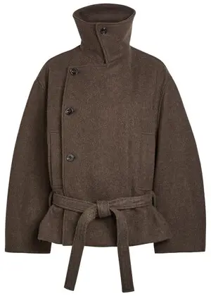 LEMAIRE Double-breasted Belted Wool-blend Wrap Coat - Brown