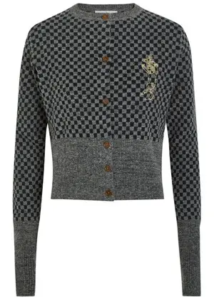 VIVIENNE WESTWOOD Checkmate Checked Knit Cardigan Grey