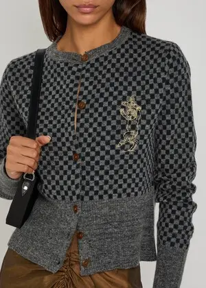 VIVIENNE WESTWOOD Checkmate Checked Knit Cardigan - Grey