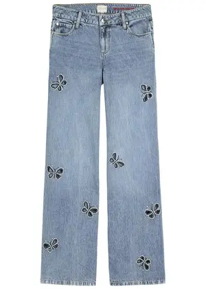 Alice + Olivia Amazing Embellished Wide-leg Jeans - Blue