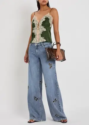 Alice + Olivia Embellished Wide-leg Jeans