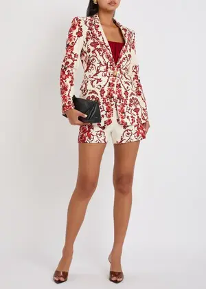 Alice + Olivia Hera Printed Linen-blend Tailored Shorts