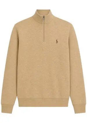 Polo Ralph Lauren Half-zip Logo-embroidered Jersey Sweatshirt - Tan