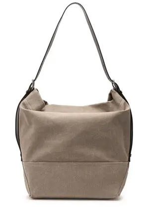 LEMAIRE Belted Leather And Canvas Tote - Beige