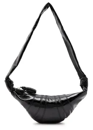 LEMAIRE Croissant Small Glossed Leather Shoulder Bag - Black