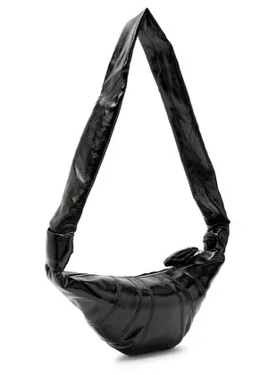LEMAIRE Croissant Small Glossed Leather Shoulder Bag - Black