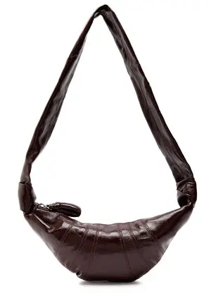 LEMAIRE Croissant Small Glossed Leather Shoulder Bag - Dark Brown