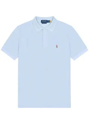 Polo Ralph Lauren Logo-embroidered Piqué Stretch-cotton Polo Shirt Mid Blu