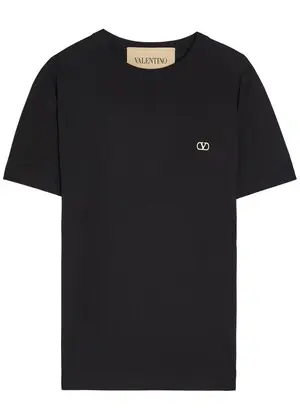 Valentino Garavani Logo-embroidered Cotton T-shirt - Black