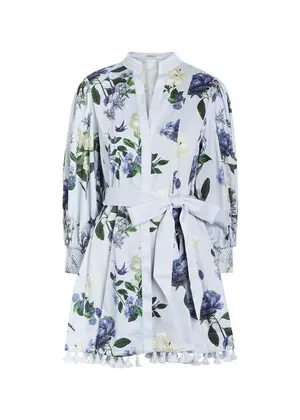 Alice + Olivia Lucy Floral-print Stretch-cotton Mini Shirt Dress - Blue