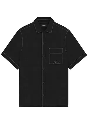 Amiri Contrast-stitch Linen-blend Shirt - Black