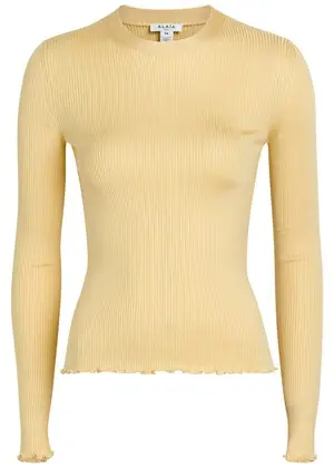 Alaïa Ribbed-knit Silk-blend Top - Yellow Light