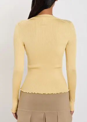 Alaïa Ribbed-knit Silk-blend Top With Scalloped Hem - Yellow Light