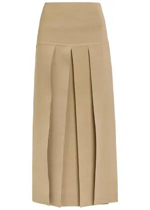 Alaïa Pleated Stretch Fine-knit Midi Skirt - Beige