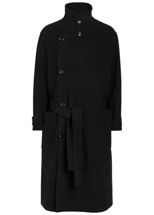 LEMAIRE Belted Wool Wrap Coat - Black