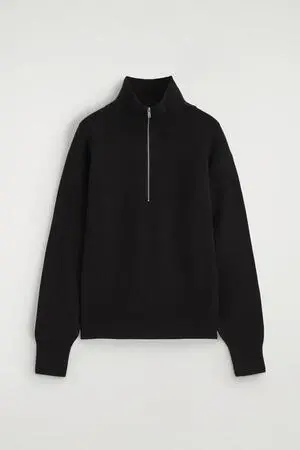 Cos Mock-neck Half-zip Knitted Sweater - Black