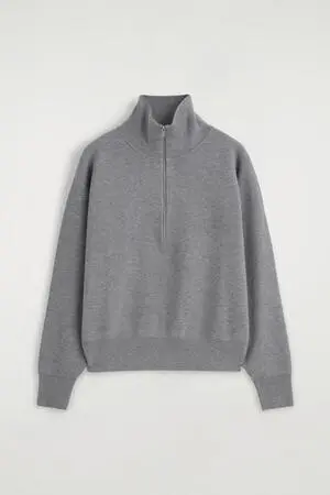 Cos Mock-neck Half-zip Knitted Sweater - Gray