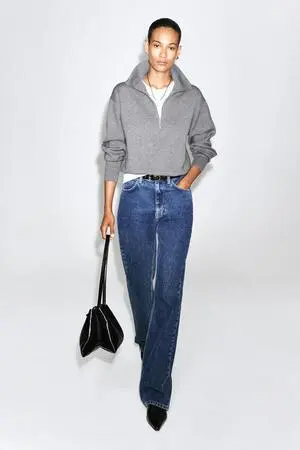 Cos Mock-neck Half-zip Knitted Sweater - Gray