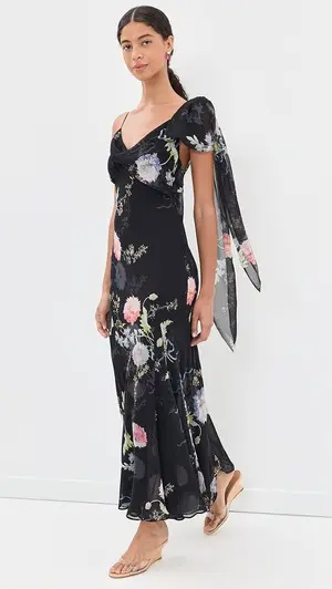 SELF-PORTRAIT Floral Georgette Maxi Dress - Black