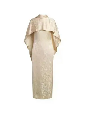 Alberta Ferretti Floral-jacquard Cape-detail Midi Dress - Neutrals