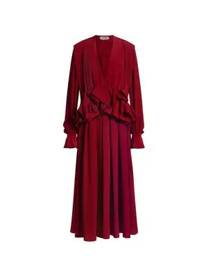 Alberta Ferretti Ruffled V-neck Midi Dress - Red
