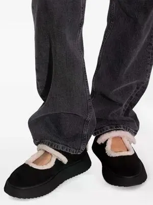 Inuikii Shearling Trim Leather Ballet Flats