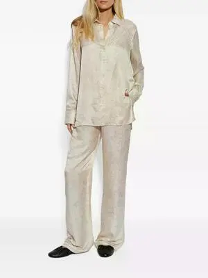 GOLDEN GOOSE Shirt In Ivory Silk Blend Satin With Print - Neutrals