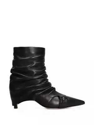 THE SELLER Ruched Pointed-toe Ankle Boots - Black